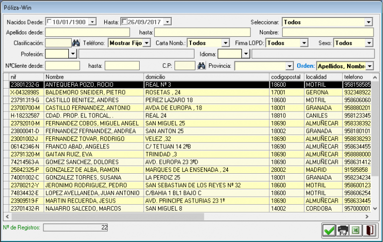 Listado de Clientes – PolizaWin CS